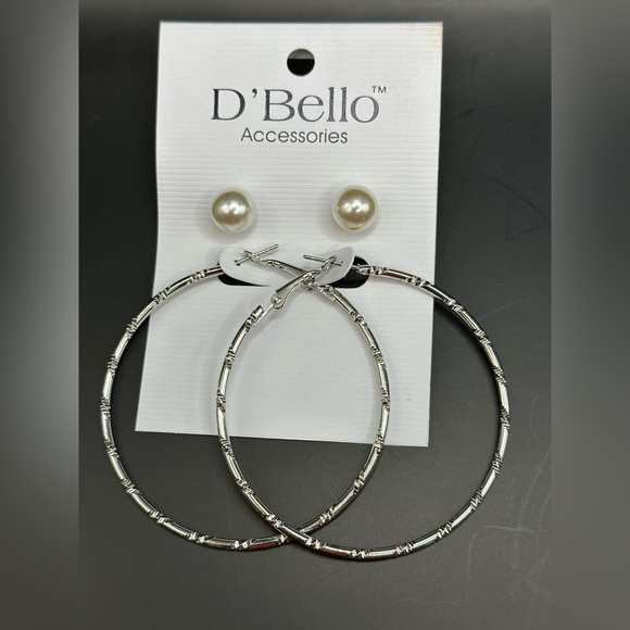 D’Bello | Jewelry | New Dbello Pearly Silvertoned Studs And Hoop Set ...